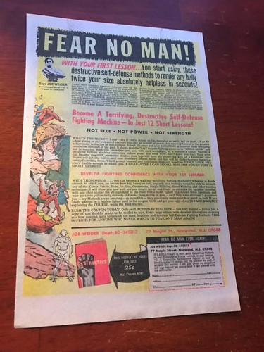 1974 VINTAGE 6.5x10 COMIC PRINT AD FOR JOE WEIDER FEAR NO MAN, SELF ...
