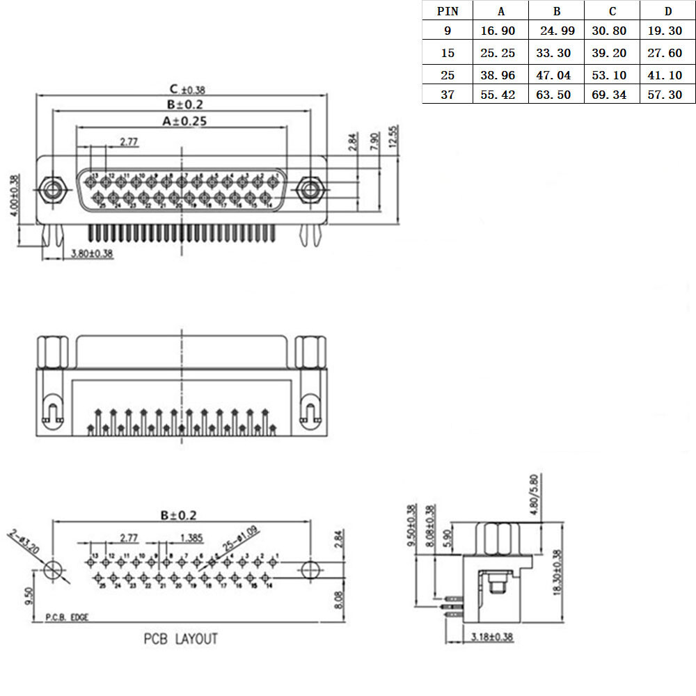 100Pcs D-SUB Right Angle 15 Pin Female PCB Connector 2 Rows DB15F ...