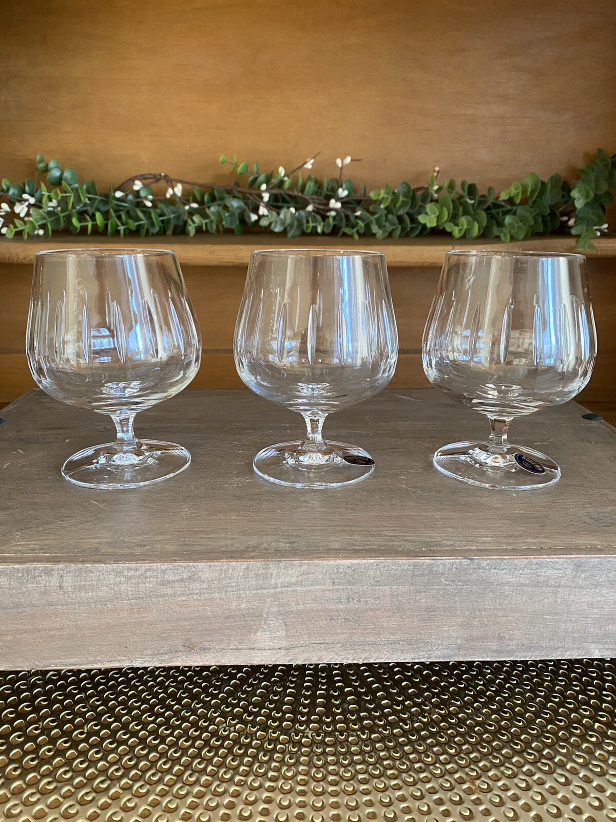 Set of 3 Bohemian Czech Crystal Brandy Snifter Glasses Vertical Cut 4 3 ...