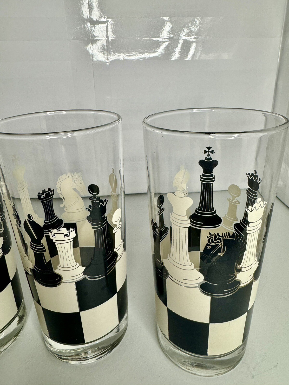 Libbey Black N White Chess Geometric 16 Oz Tumblers Drinking Glasses ...