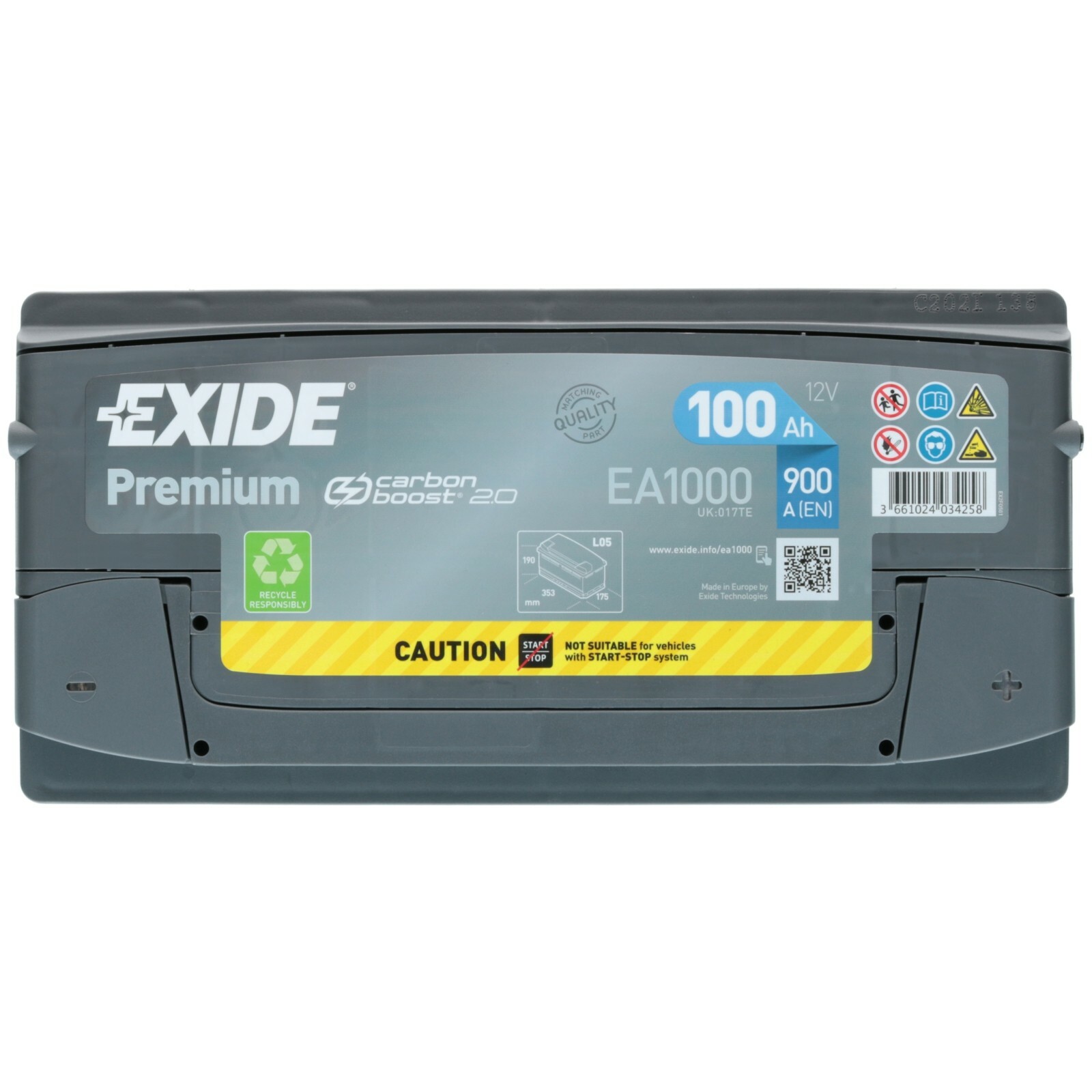 Exide 12V 100 Ah 900A EN Autobatterie ersetzt 88Ah 90Ah 95Ah 100Ah ...