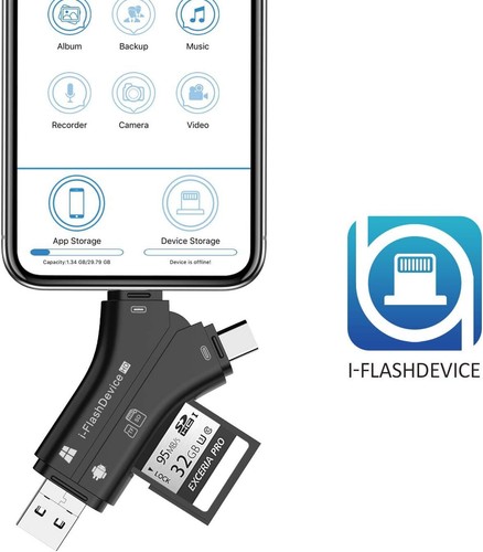 4-in-1 Card Reader USB 3.0/USB-C to Micro SD/TF Card Compact Flash Card ...