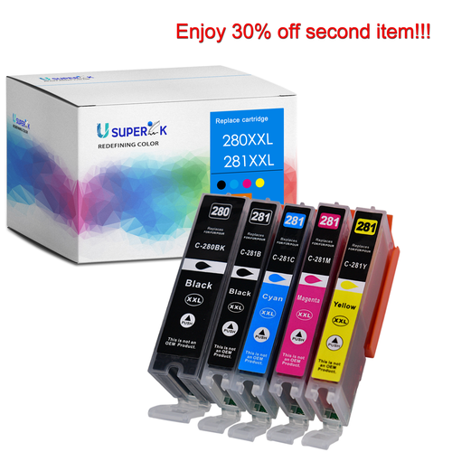 5 pack Ink Cartridges For Canon PGI-280XXL CLI-281XXL PIXMA TR7520 ...