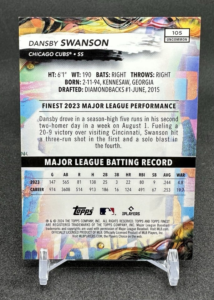Dansby Swanson 2024 Topps Finest Blue Checkerboard Uncommon /75 - #105 ...