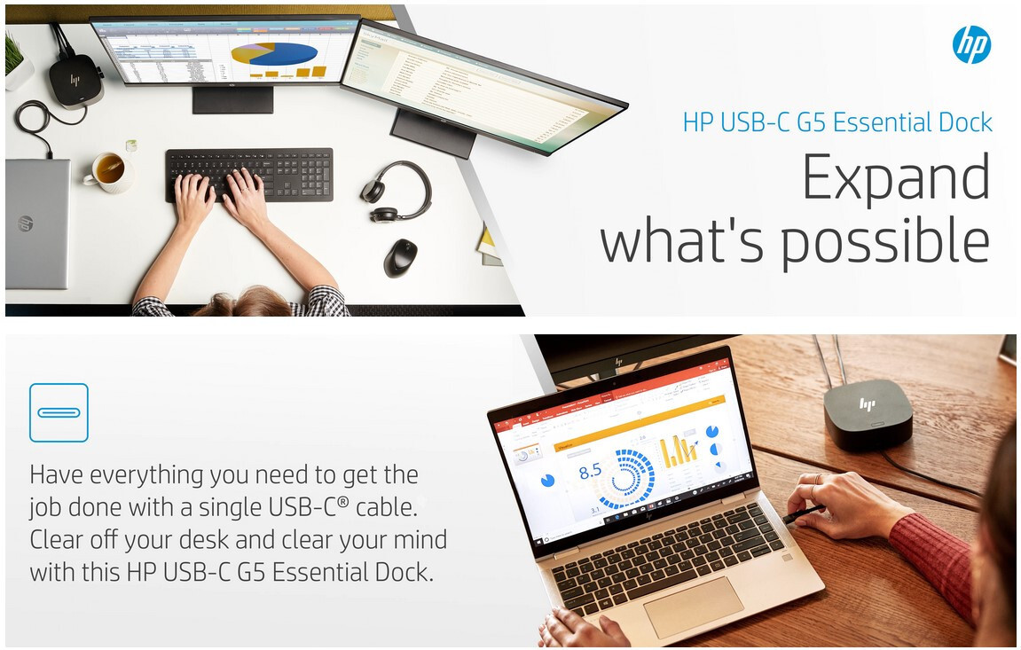 HP G5 Essential Dock USB-C Docking Station - Black (72C71AA#ABU) for ...