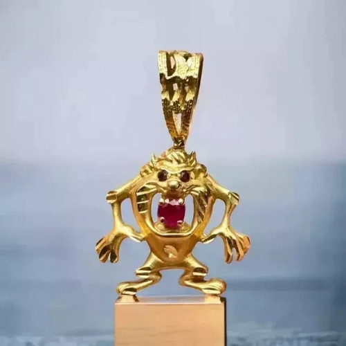 1.Ct Oval Cut Lab-Created Ruby Tasmanian Devil Pendant 14k Yellow Gold ...