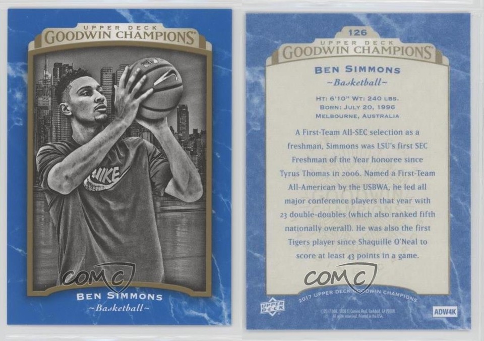 2017 Upper Deck Goodwin Champions Black & White Royal Blue Ben Simmons ...
