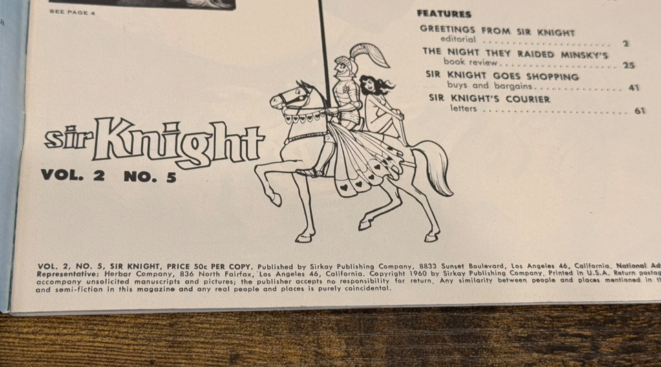 Vintage Sir Knight Men's Entertainment Magazine Vol 2 No 5 - 1960 Pin ...