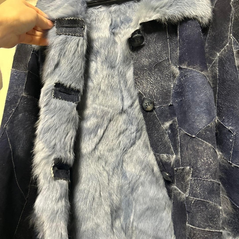 Vintage Patchwork Fur Jacket Rabbit Denim Pattern Used | eBay