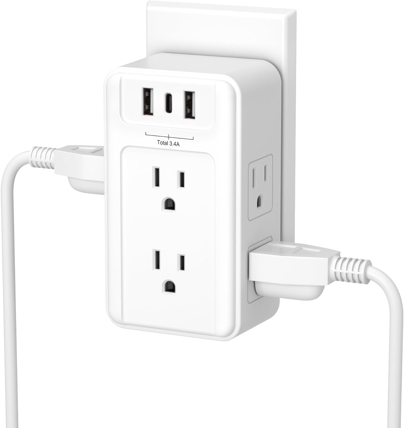 Multiple Plug Outlet Extender, 6 Wall Outlets and 3 USB Ports (1 USB C ...