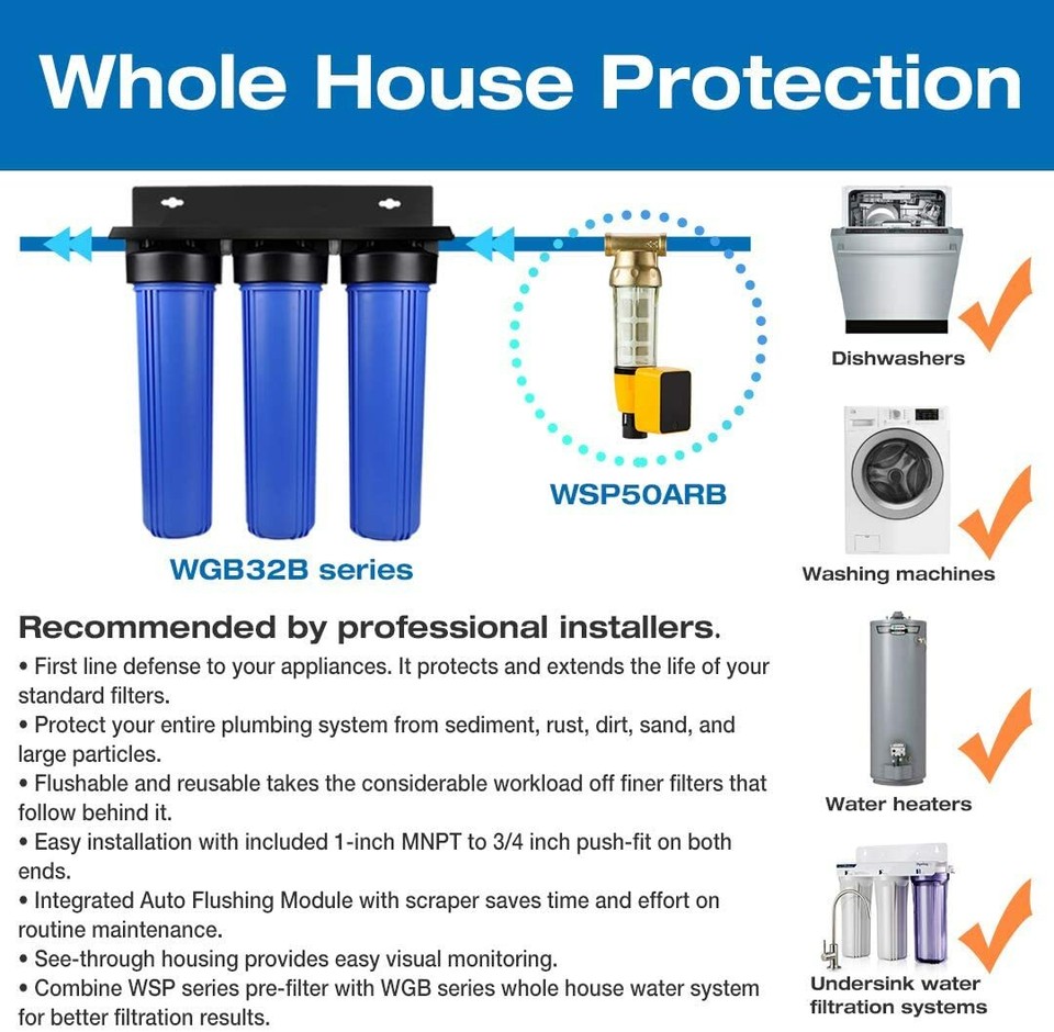 iSpring Under Sink Whole House Water Filter System,Sediment,Carbon W ...