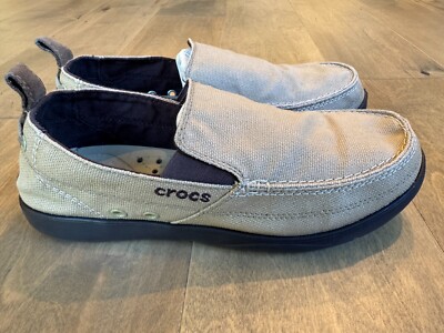 Crocs Walu Slip On Casual Comfort Canvas Loafers Shoes Tan Khaki 11270 ...