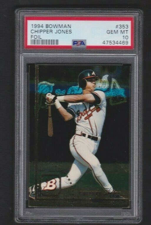 1994 BOWMAN FOIL ROOKIE CARD #353 CHIPPER JONES GRADED PSA 10 GEM MINT ...