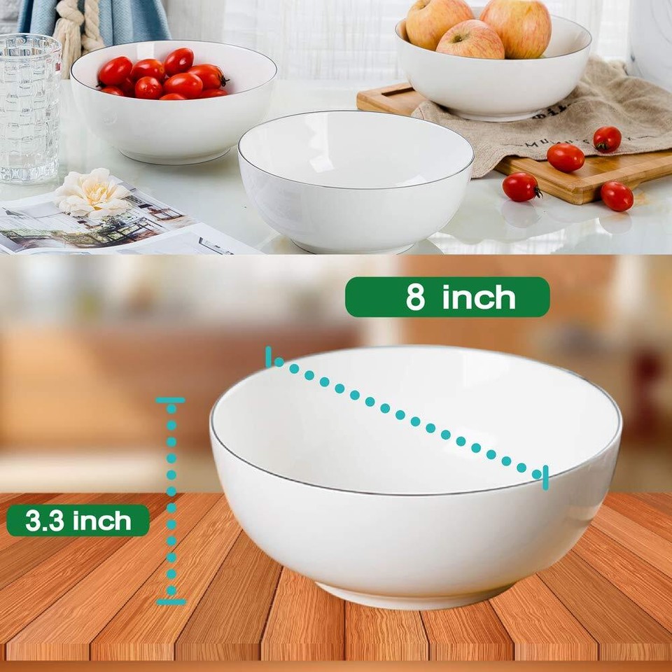 Salad Bowls 8 inch 65 oz Large Serving Bowls White Fine Porcelain Fruit ...
