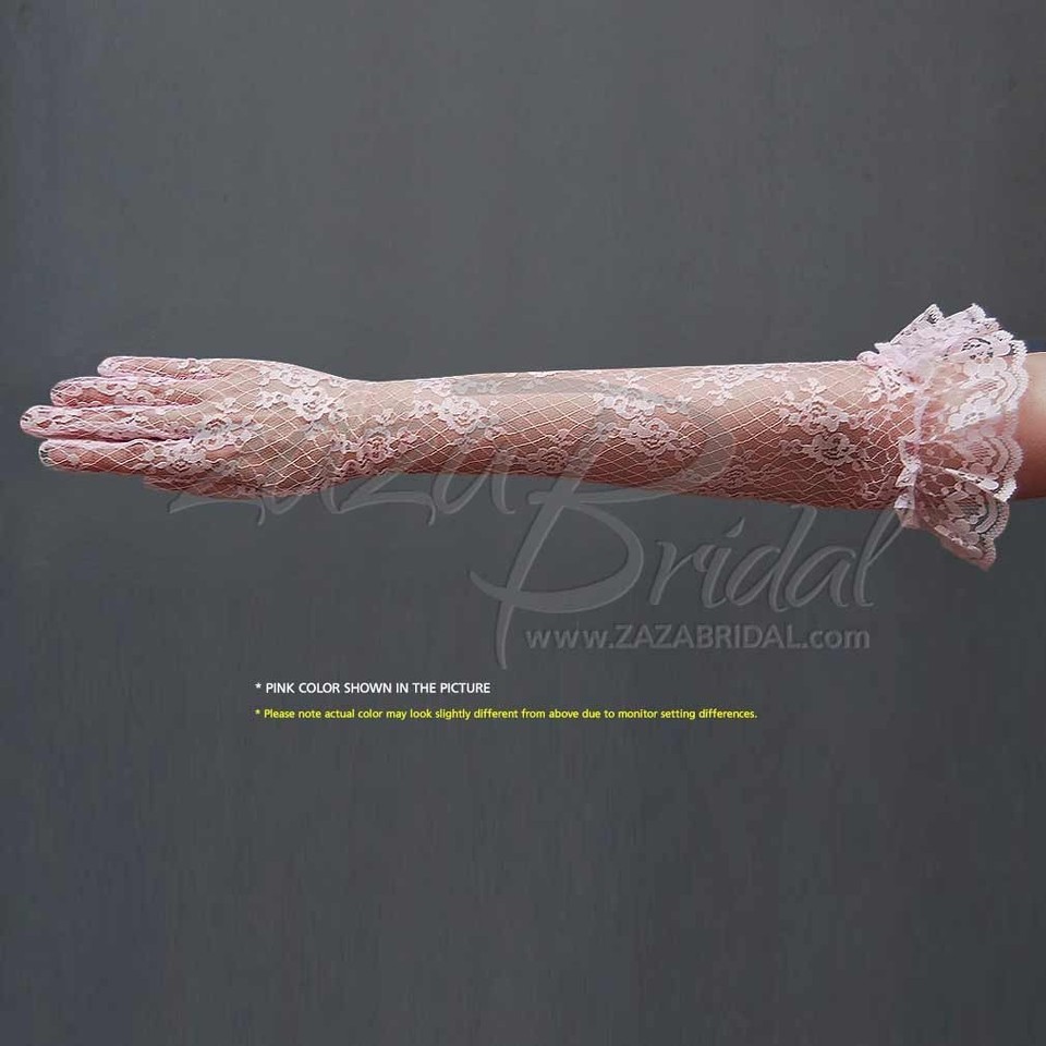 Flower Pattern Women's Lace Gloves with elastic Ruffle 12BL-Various ...