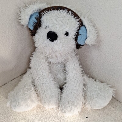 Hugfun Plush White Dog 12" Earmuffs Stuffed Toy Scruffy Curly Fur NO ...