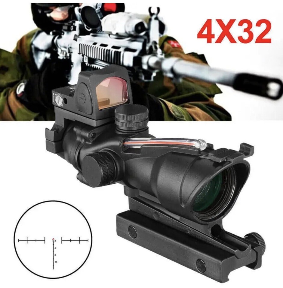 4x32 ACOG Optic Scope Reticle Fiber Red Illuminated Optic Sight With ...