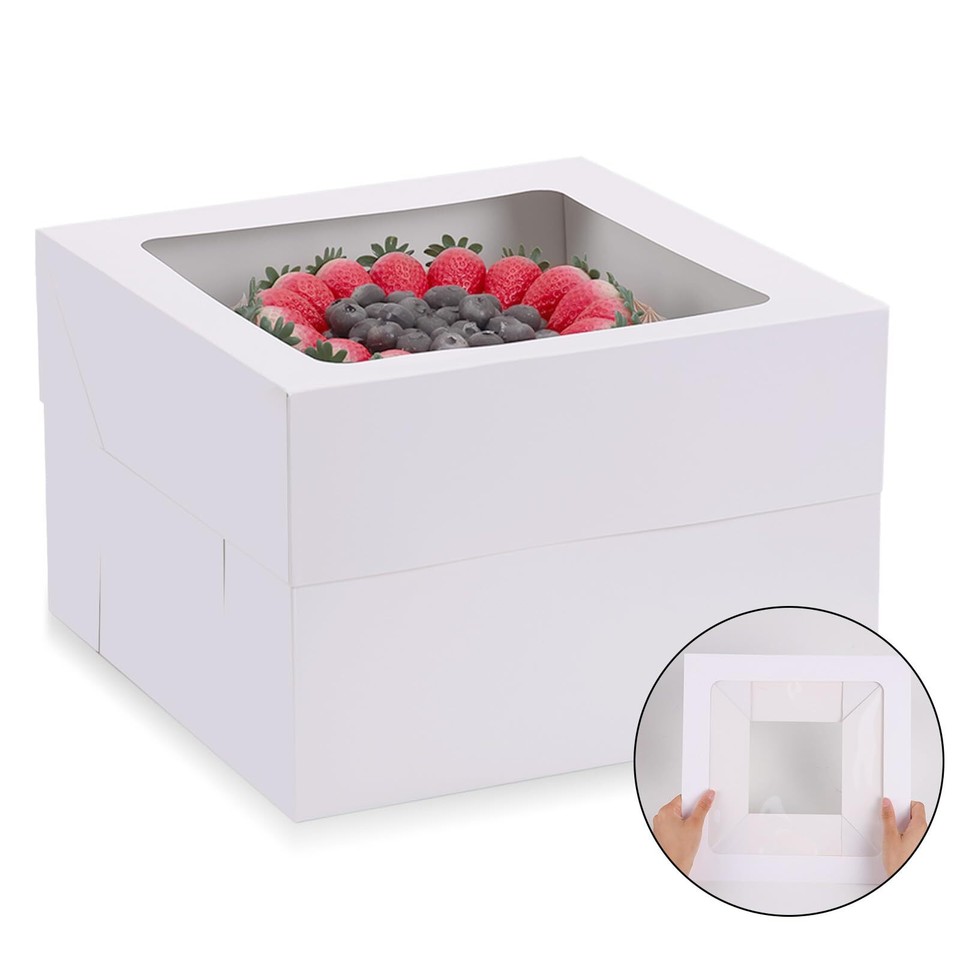 5pcs Cake Boxes 12x12x8 Inch White Bakery Box With Window Large Baking Boxes Squ | eBay