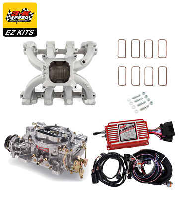 skspeed LS1 Carb Intake Kit Edelbrock Victor Jr MSD 6014 Edelbrock 600 ...