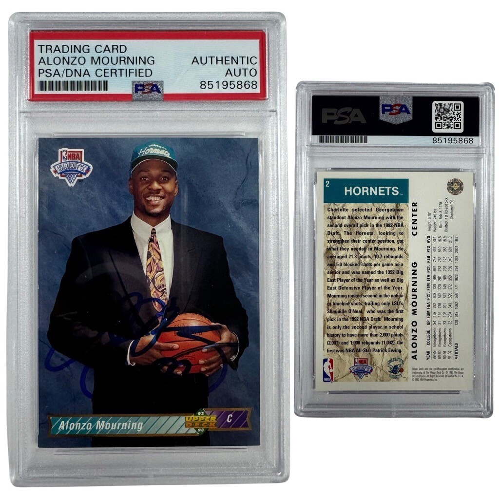 1992 Alonzo Mourning Autographed Upper Deck NBA Draft #2 PSA Authentic ...