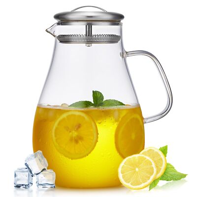Glass Pitchers with Handle and Lid Removable Double Stainless Steel ...