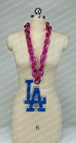 New MLB LOS ANGELES DODGERS HOT PINK Jumbo Big Fan Chain Necklace Foam ...
