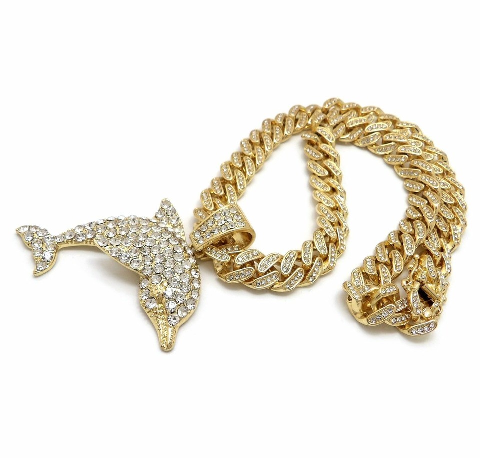 Hip Hop YOUNG DOLPH DOLPHIN Pendant & 12mm 18" Full Iced Cuban Chain ...