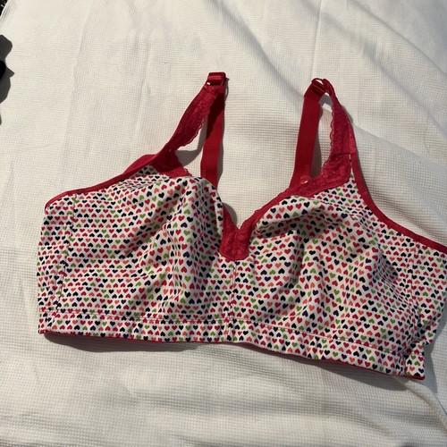 Catherines Colorful Hearts No-Wire Cotton Comfort Bra 50DD Never Worn ...