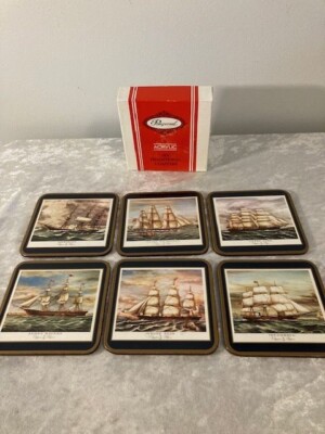 Pimpernel Clipper Ships Cork Back Acrylic 6 Square Coasters In Box Made ...