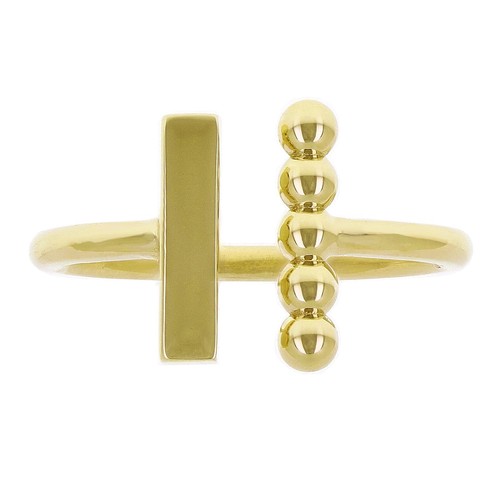 14k Yellow Gold Split Balls & Bar Geometric Minimal Open Ring Size 7.5 ...