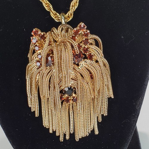 Dominic Detora Terrier Dog Pendant Pin 2.5" Gold Chain Fringe w/add-on ...