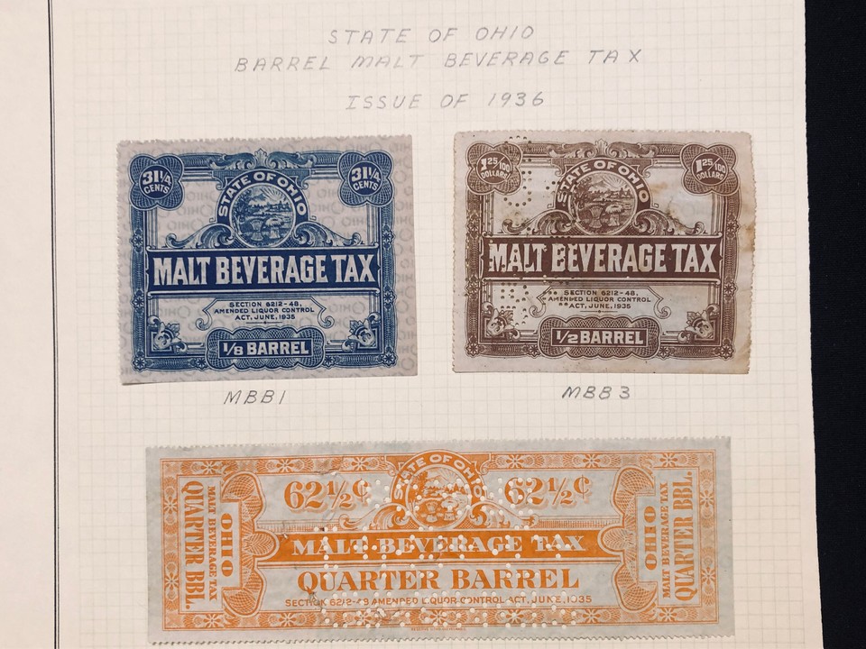 OHIO STATE REVENUES ISSUE OF 1936 BARREL MALT BEVERAGE TAX STAMPS | eBay