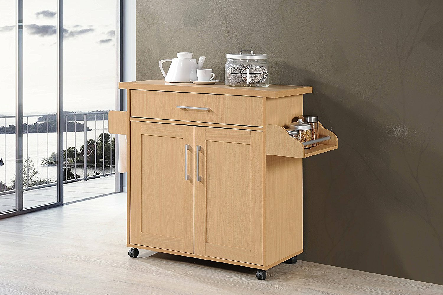 Beech Kitchen Trolley Cart Island Rolling Storage Prep Table Utility ...