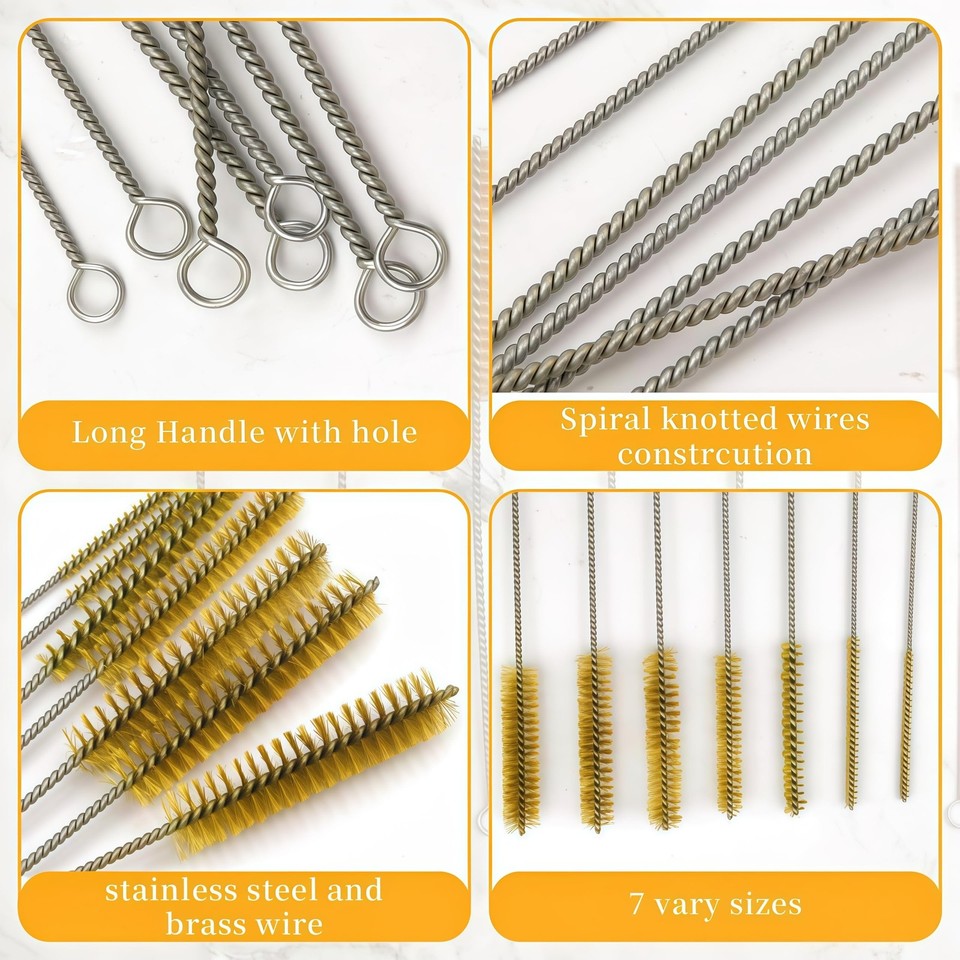 7 PCS Brass Wire Tube Brush Kit Wire Bottle Brushes, 11'' Long-Handle ...