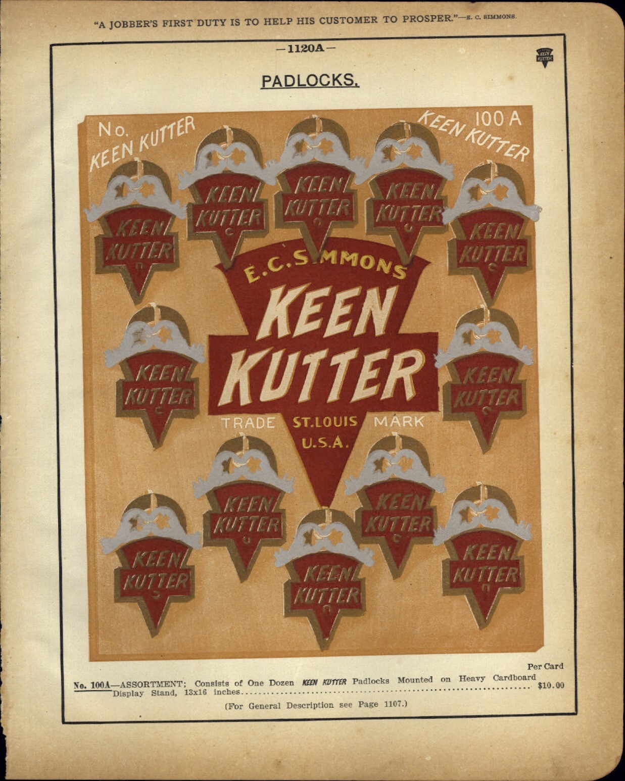 1908 PAPER AD 1 Sided COLOR Simmons' Keen Kutter Pad Lock Padlocks | eBay