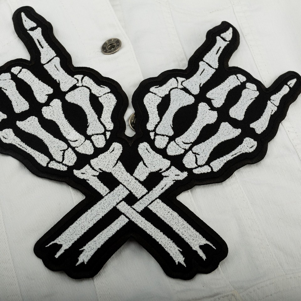 Large Skeleton Rock On Hands Patch, Music Band Embroidered Back Jacket ...