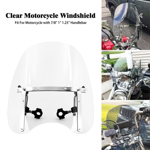 Clear Windscreen 7/8" 1" Universal Motorcycle Handlebar Windshield Fit ...
