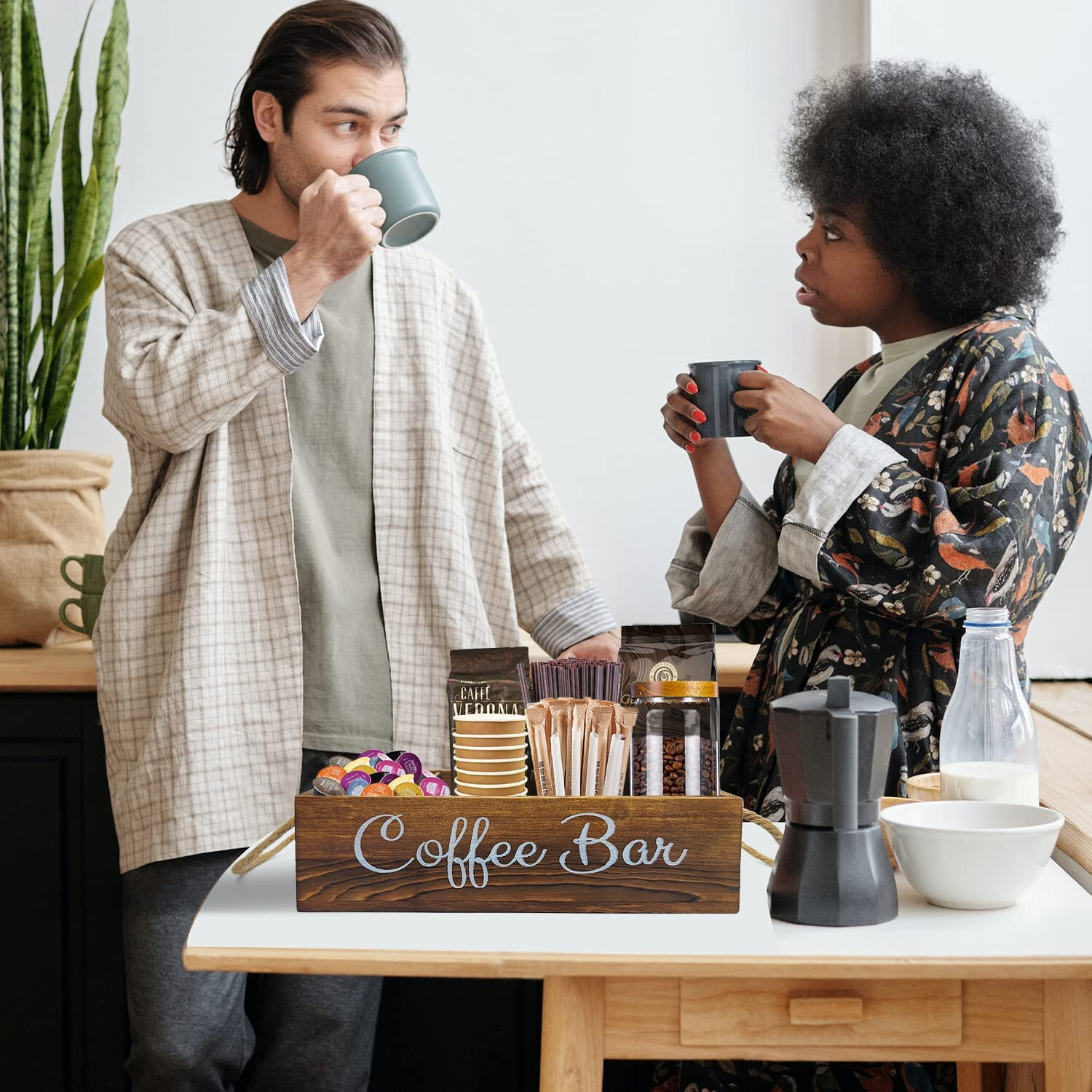 Wooden Coffee Station Organizer-3 Removable Dividers-Bar Accessories ...