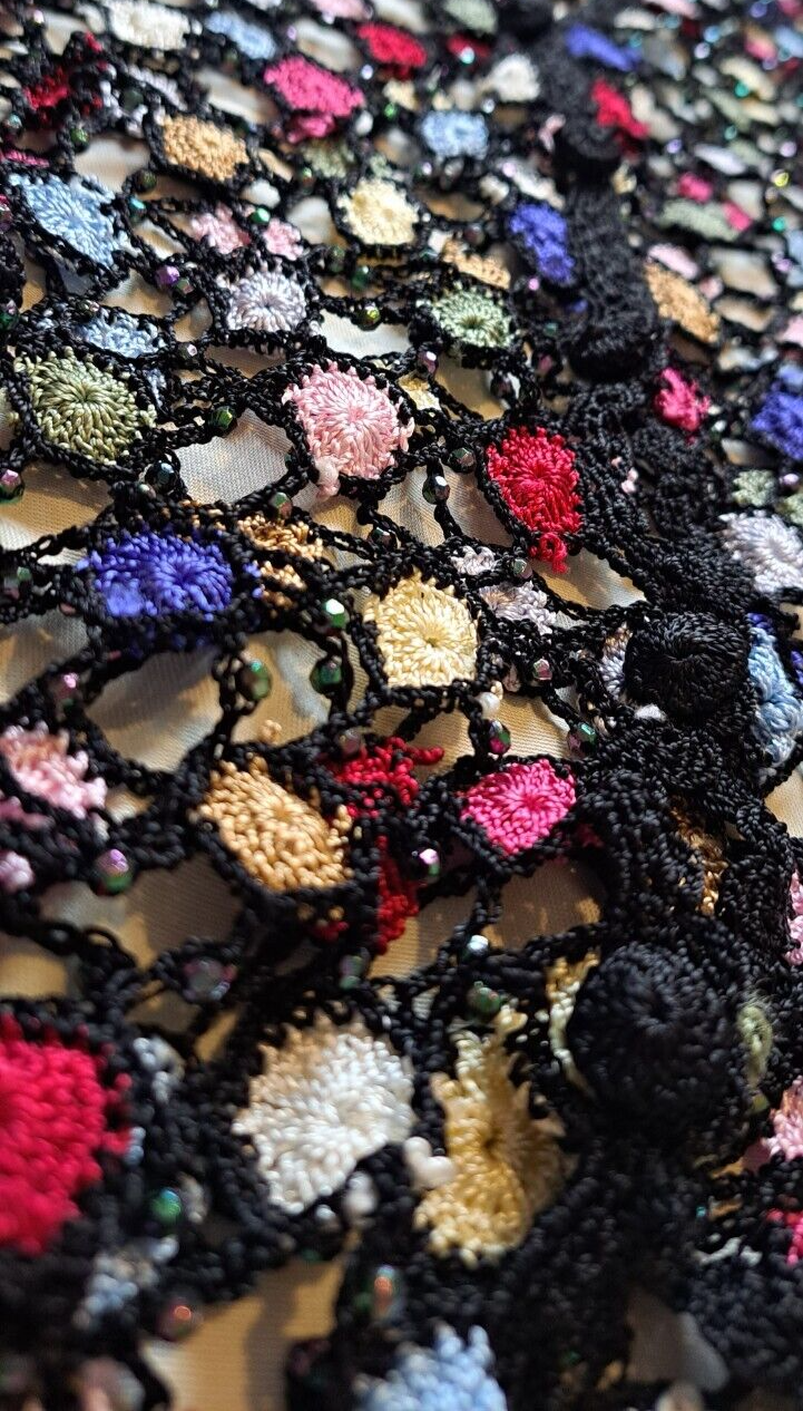 Handmade Black Fishnet Multicolor Granny Square Hexagon Beaded Cover Up ...