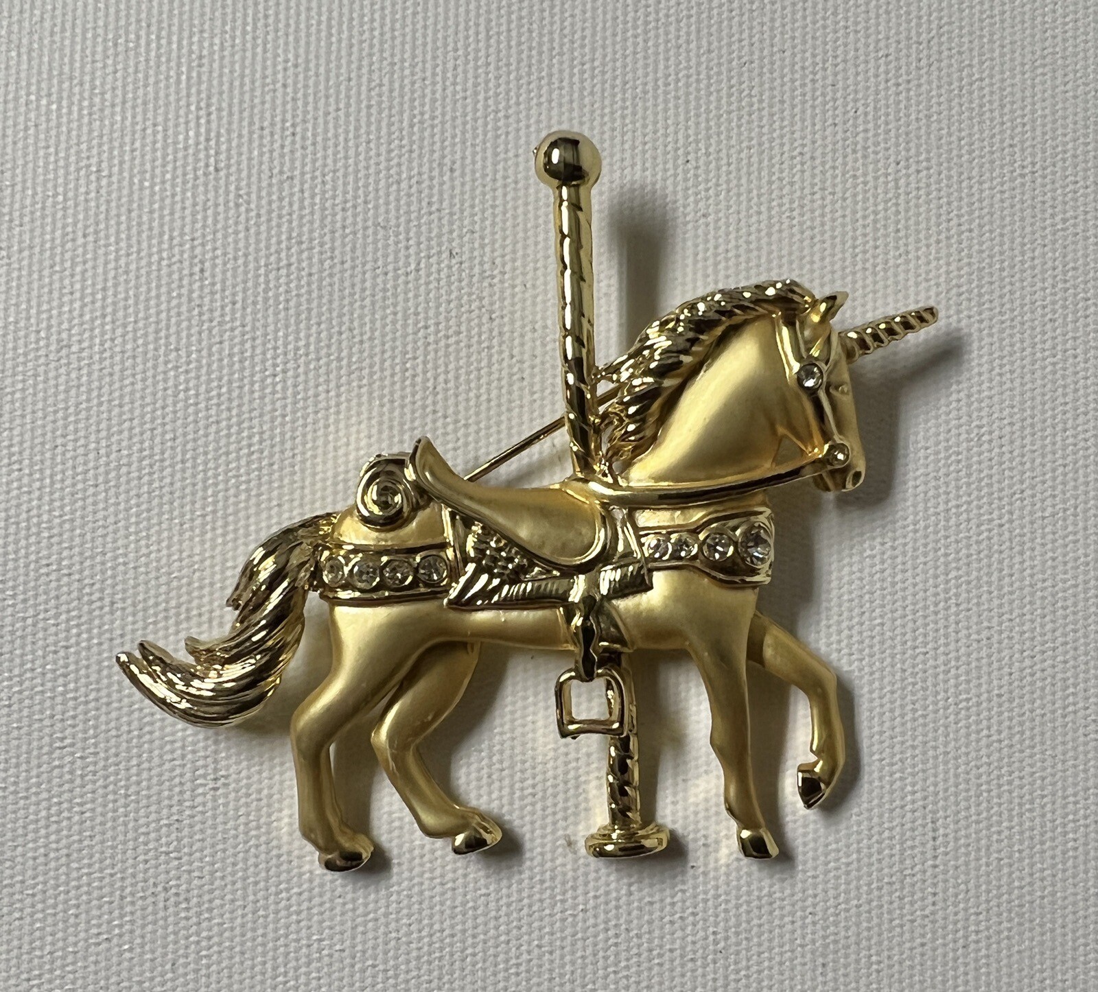 Vintage Rhinestone Unicorn Horse Carousel Brooch Pin … - Gem