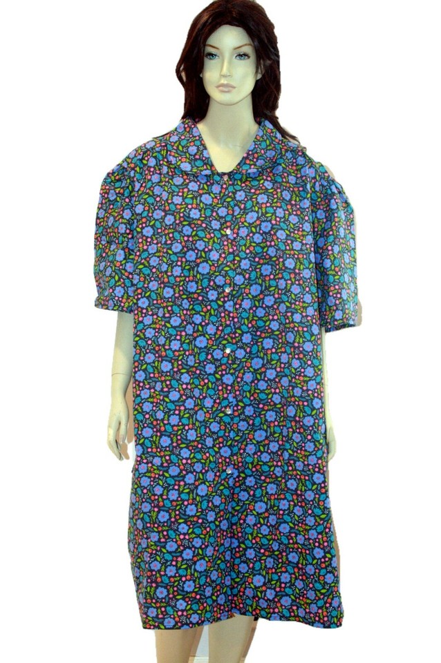 Womens Duster Dress Plus Size Assorted Print Snap Buttons House Dusters ...