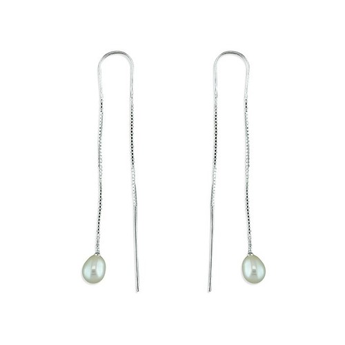 Freshwater Pearl Drop Pull-through Earrings Solid Sterling Silver 925 | eBay