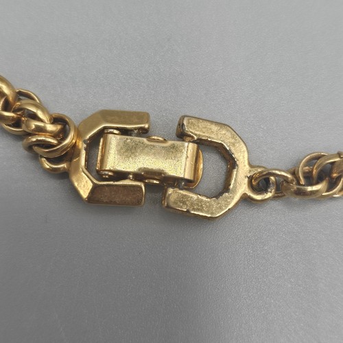 Vtg Gold Tone Statement Necklace Rolo Rope Chain Rhinestone Ball Accent ...