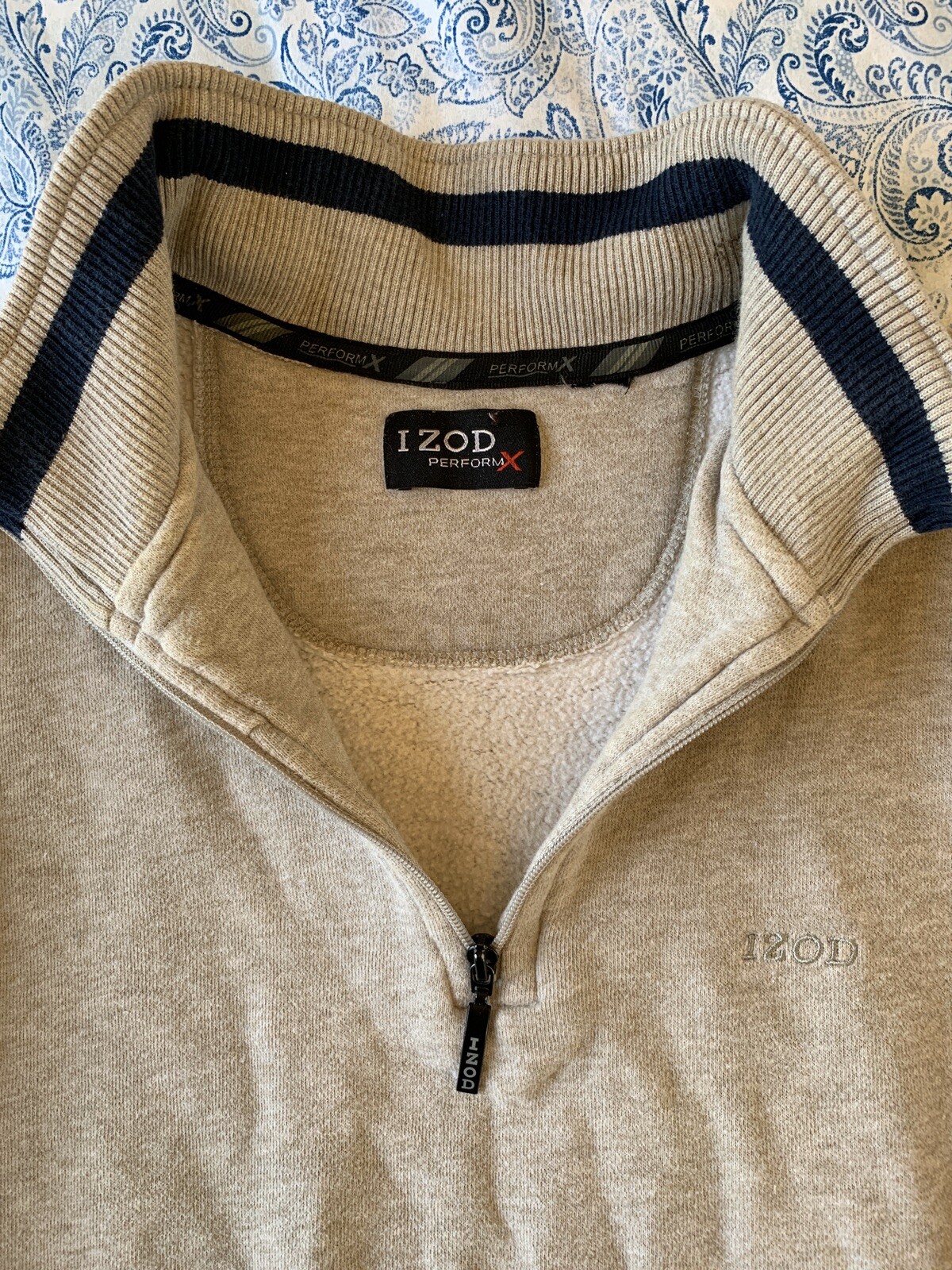IZOD PerformX Beige Fleece 1/4 Zip-Up Long Sleeve Sport Athletic ...