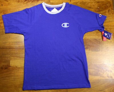 CHAMPION royal blue raglan C logo ringer t shirt sz M gray contrast ...