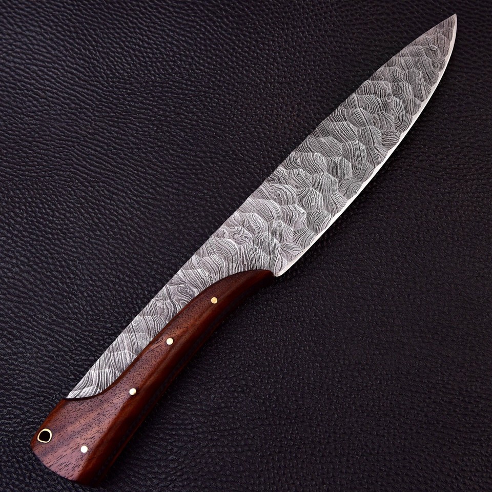 12" Ridged Unique Damascus Steel Hunting Full-Tang Drop Point Bowie ...