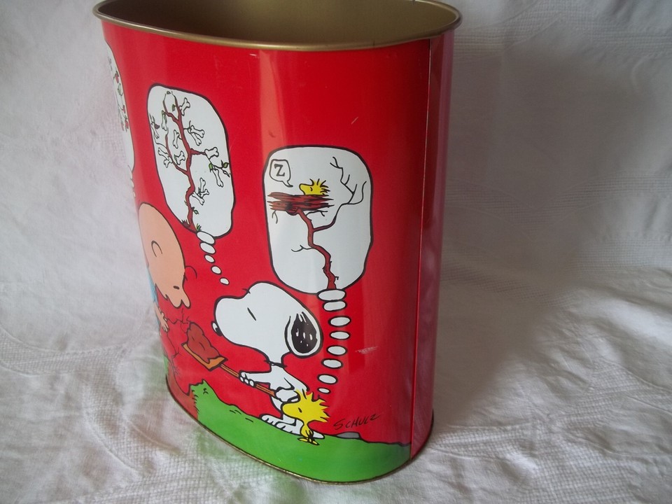 Vintage 1965 Peanuts Snoopy Charlie Brown Red Trash Can Waste Basket ...