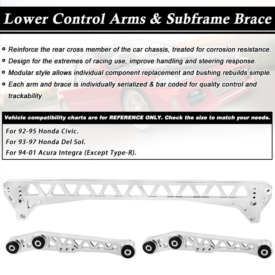 Lower Control Arm+Subframe Brace Aluminum For92-95Honda Civic 94 ...