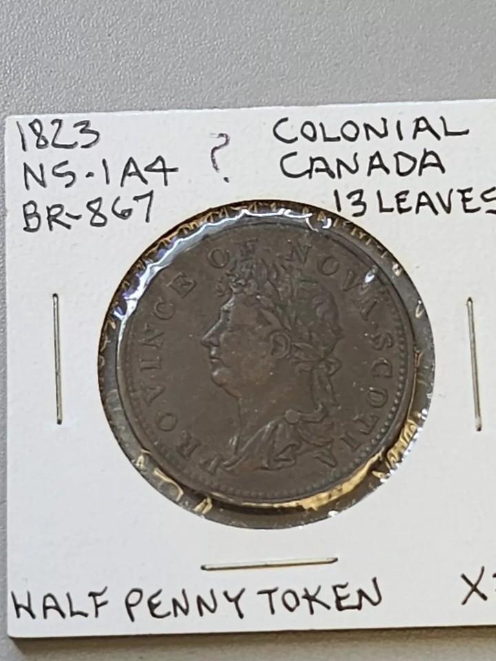 1823 Colonial Canada 1/2 penny token NS-1A4, BR-867 XF 13 Leaves ...