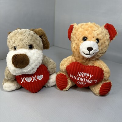 Happy Valentines Day Bear XO Dog Heart Stuffed Plush Animal Toy Lot Of ...